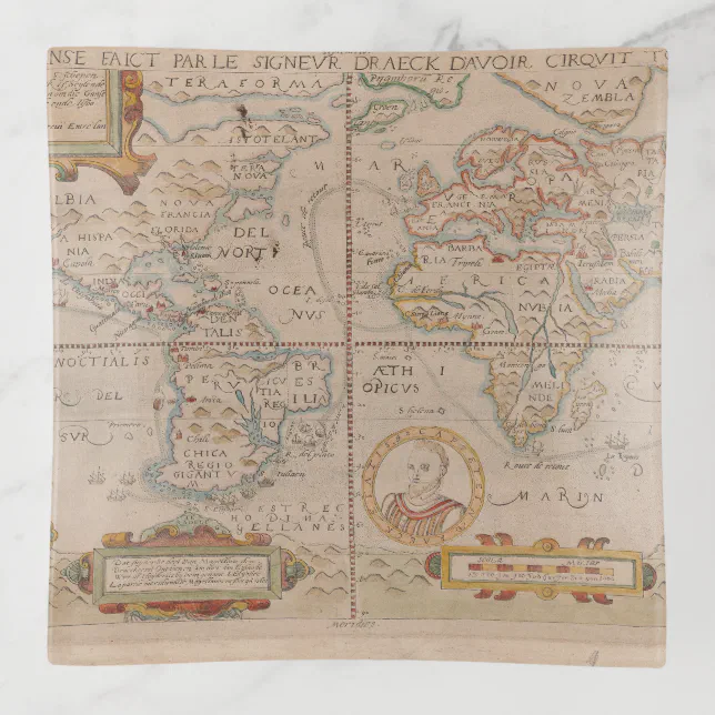 Map of Drake's Circumnavigation of the Globe Trinket Tray | Zazzle