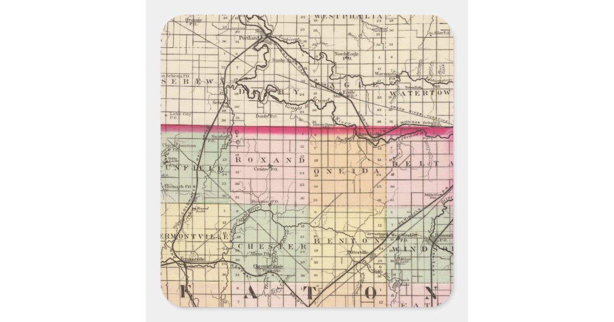 Map of Eaton County, Michigan Square Sticker | Zazzle.com