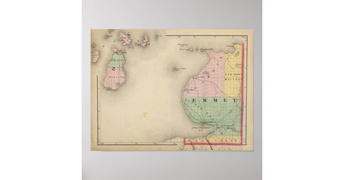 Map of Emmet County, Michigan Poster | Zazzle