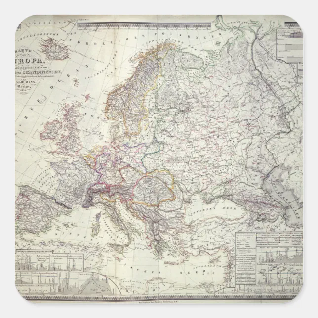 Map of Europe, 1841 Square Sticker | Zazzle
