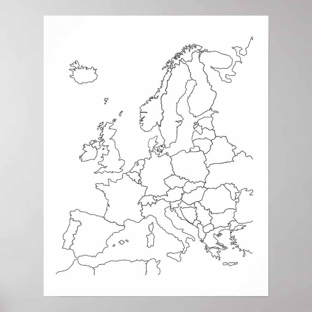 Map of Europe Blank Outline Poster | Zazzle