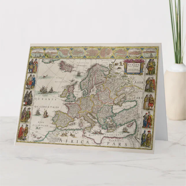 Map of Europe in the Middle Ages (by Willem Blaeu) Card | Zazzle