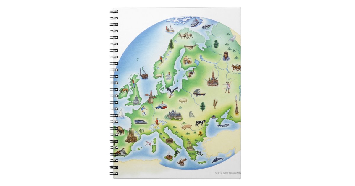 Map of Europe with illustrations of famous Notebook | Zazzle