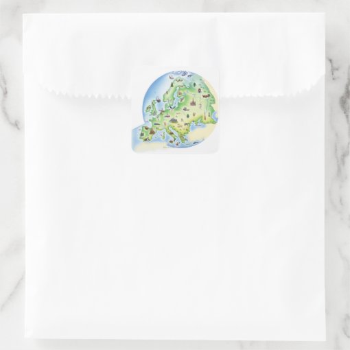 Map of Europe with illustrations of famous Square Sticker | Zazzle