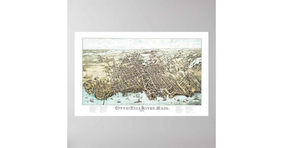 Map of Fall River, Massachusetts in 1877 Poster | Zazzle