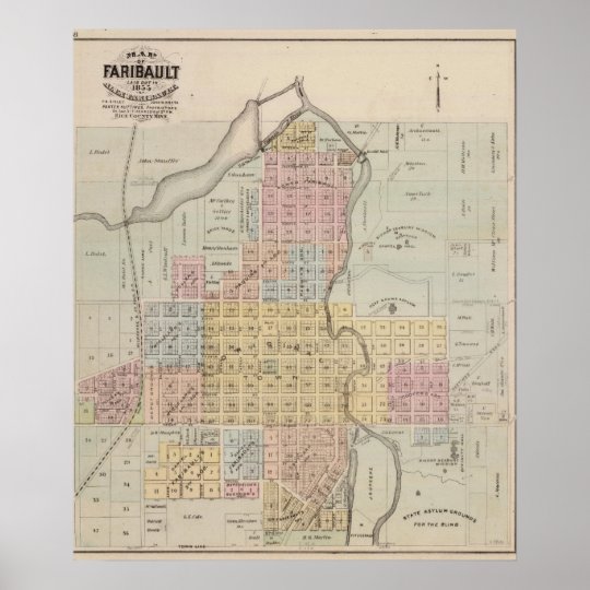 Map of Faribault, Rice County, Minnesota Poster | Zazzle.com