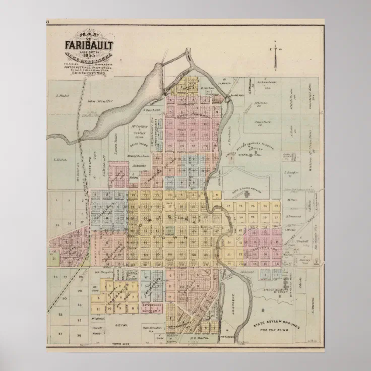 Map of Faribault, Rice County, Minnesota Poster | Zazzle