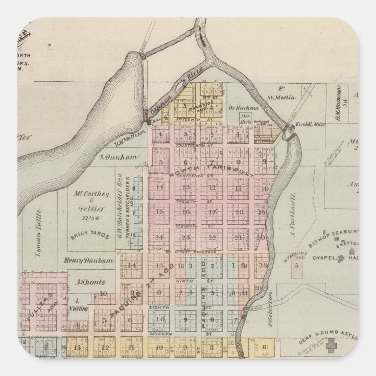 Map of Faribault, Rice County, Minnesota Square Sticker | Zazzle