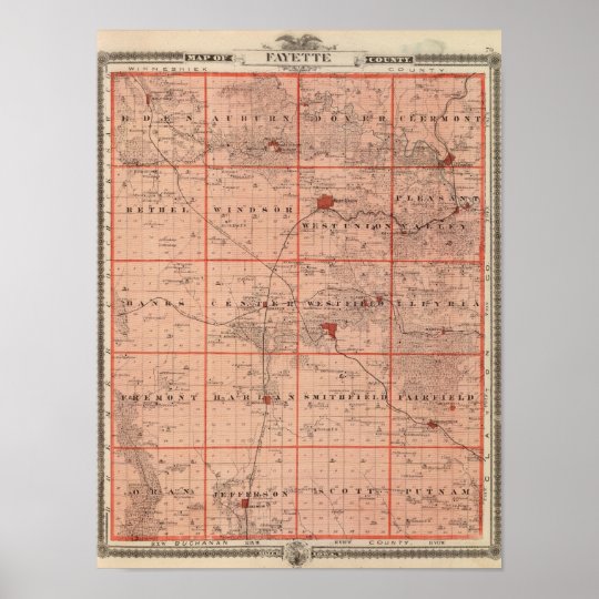 Map of Fayette County, State of Iowa Poster | Zazzle.com