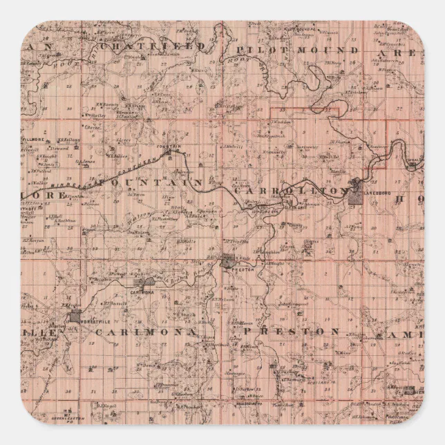 Map of Fillmore County, Minnesota Square Sticker | Zazzle