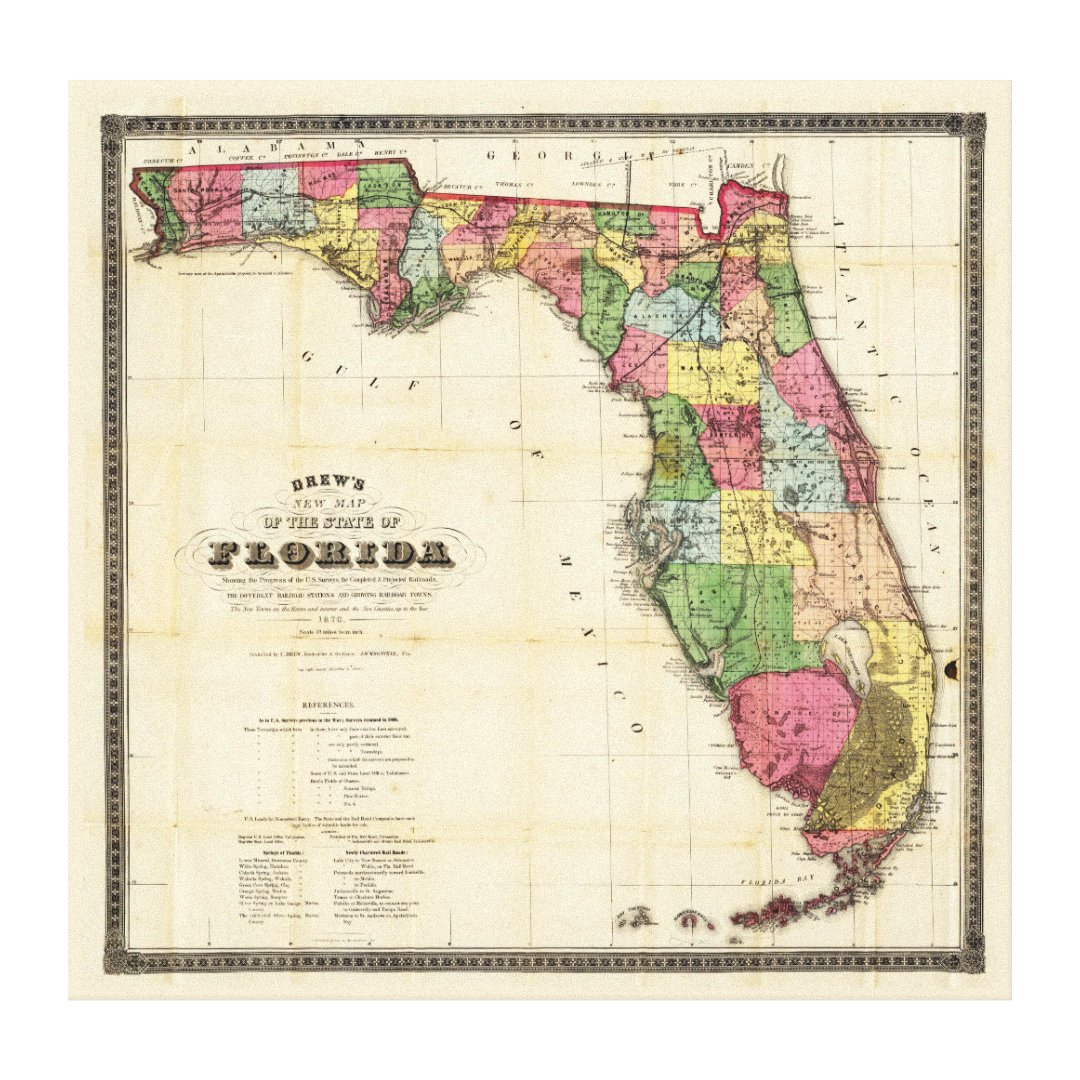 Map of Florida (1870) Canvas Print | Zazzle