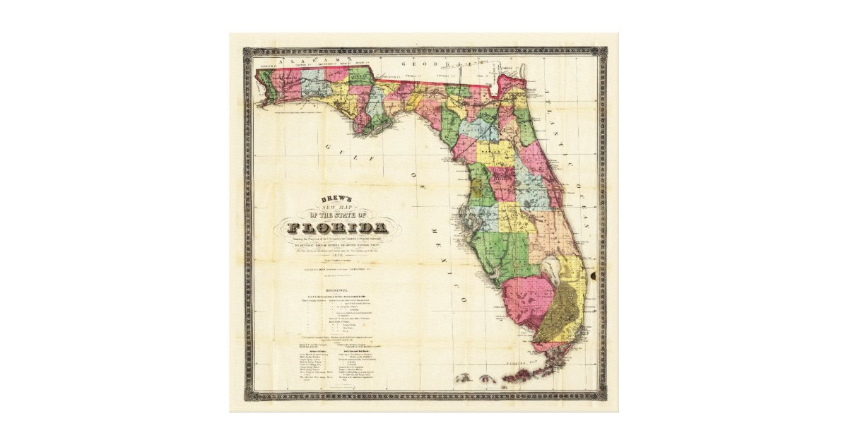Map of Florida (1870) Canvas Print | Zazzle