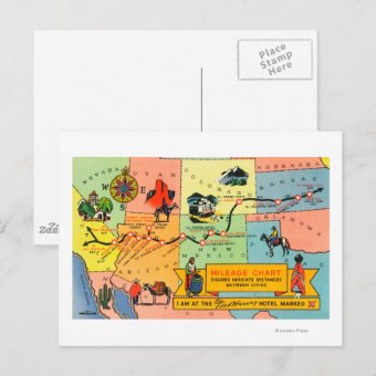 Map of Fred Harvey Hotel LocationsCA to KS Postcard | Zazzle
