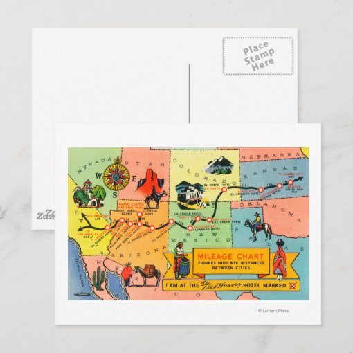 Map of Fred Harvey Hotel LocationsCA to KS Postcard | Zazzle