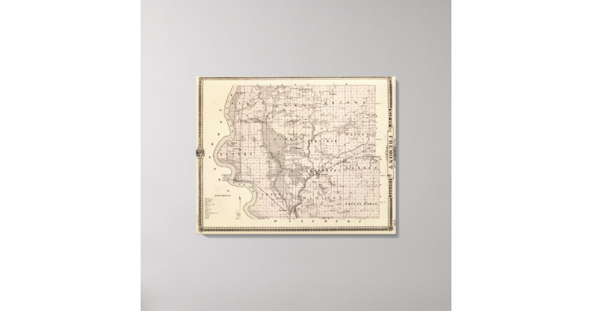 Map of Fremont County, State of Iowa Canvas Print | Zazzle