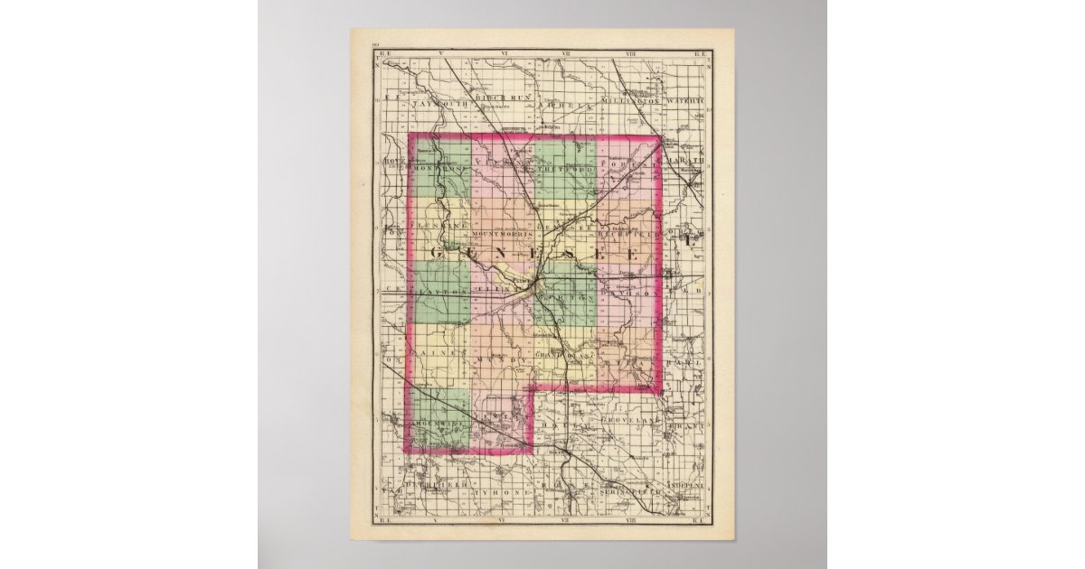Map of Genesee County, Michigan Poster | Zazzle