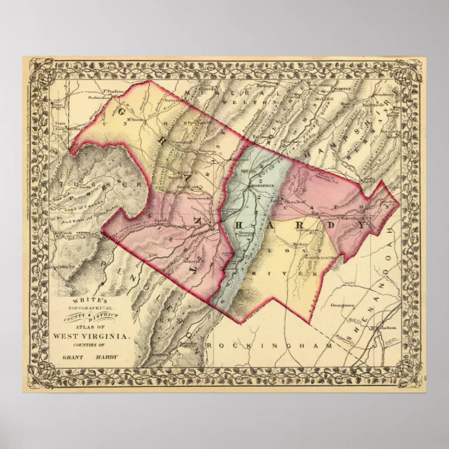 Map of Grant, Hardy counties Poster | Zazzle
