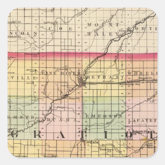 Map of Gratiot County, Michigan Square Sticker | Zazzle