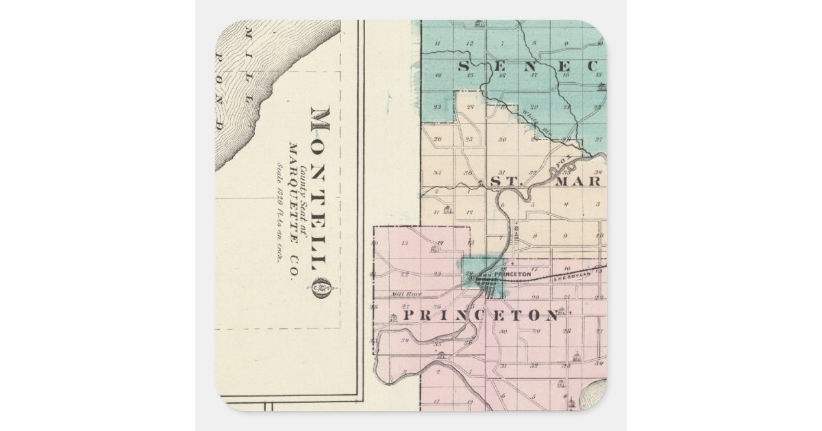 Map of Green Lake County, State of Wisconsin Square Sticker | Zazzle