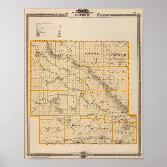 Map of Guthrie County, State of Iowa Poster | Zazzle.com