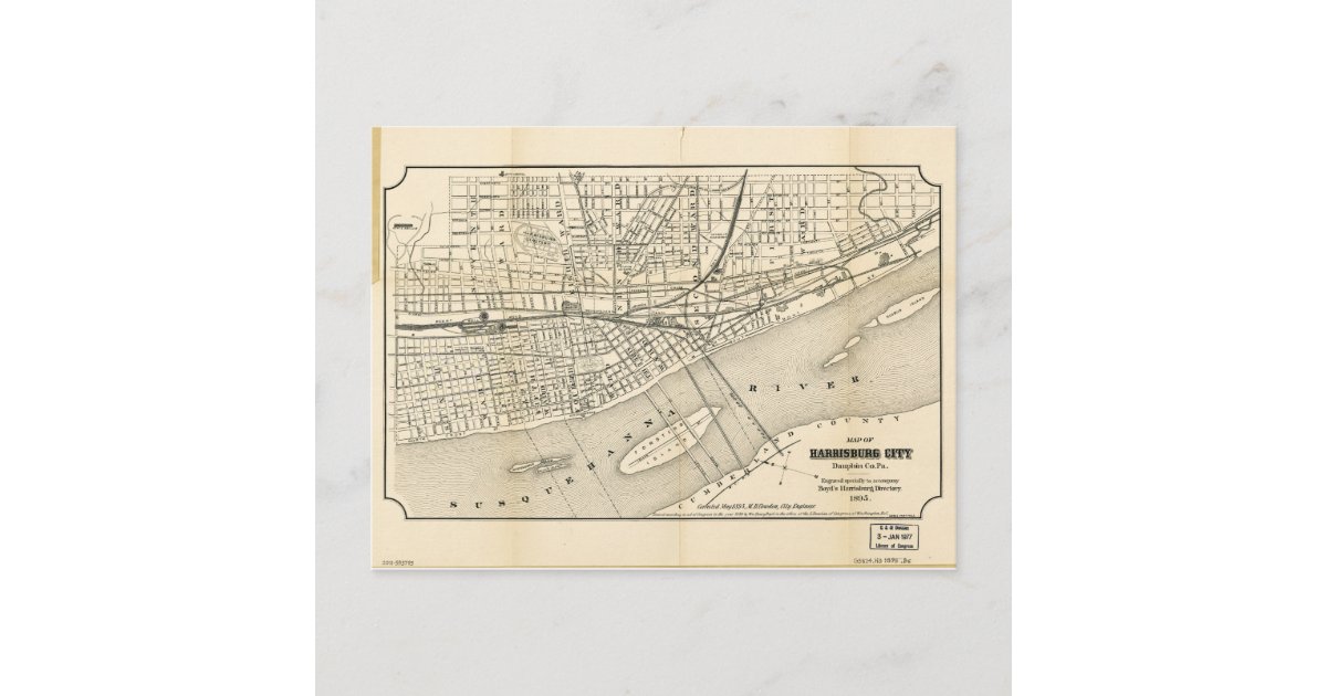 Map of Harrisburg City, Pennsylvania (1895) Postcard | Zazzle