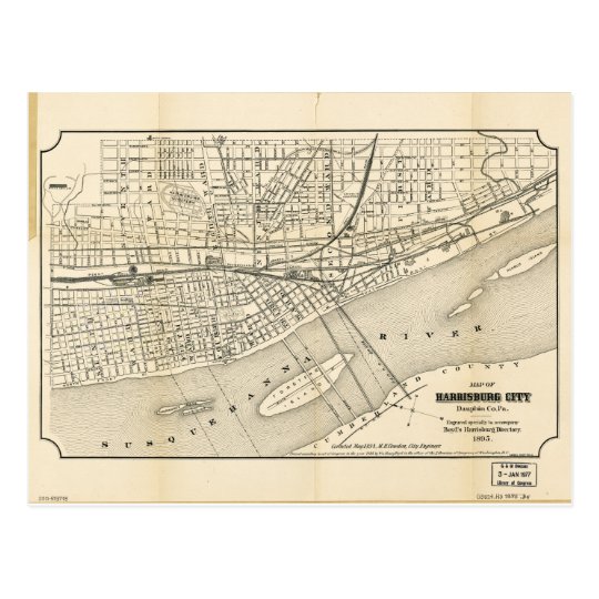 Map of Harrisburg City, Pennsylvania (1895) Postcard | Zazzle.com