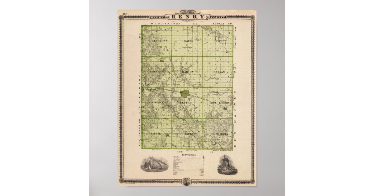 Map of Henry County, State of Iowa Poster | Zazzle