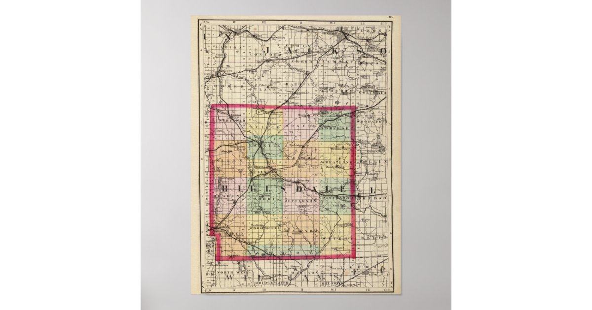 Map of Hillsdale County, Michigan Poster | Zazzle