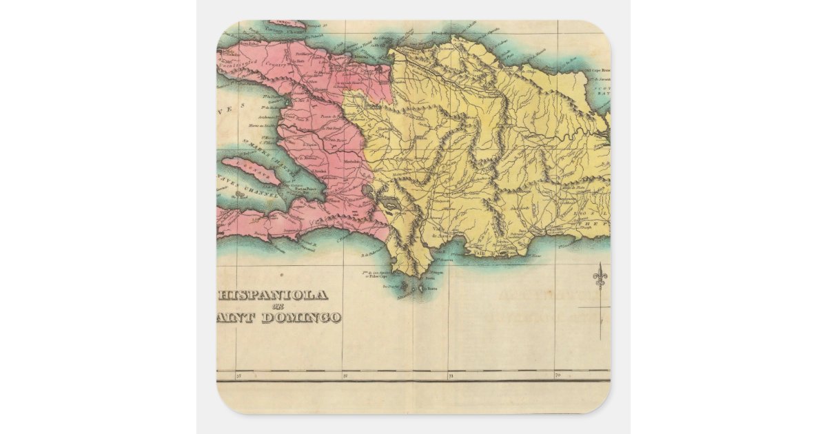 Map Of Hispaniola, Or St Domingo Square Sticker | Zazzle