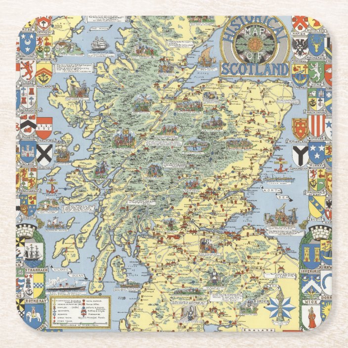 Map of Historical Scotland Square Paper Coaster | Zazzle.com