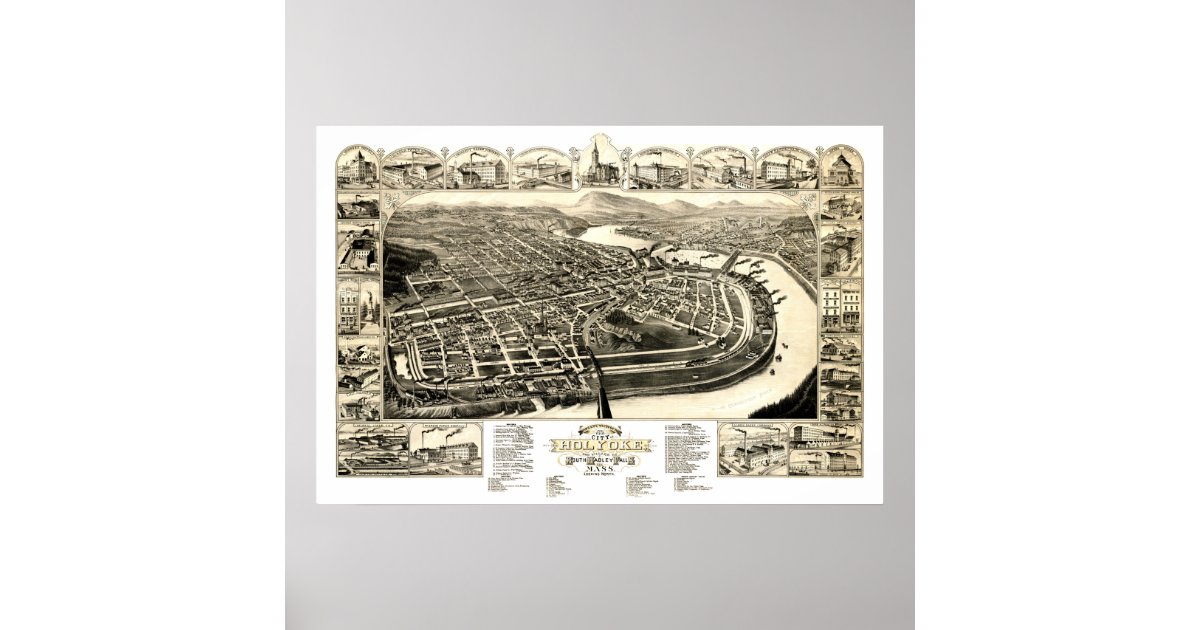 Map of Holyoke, Massachusetts in 1881 Poster | Zazzle