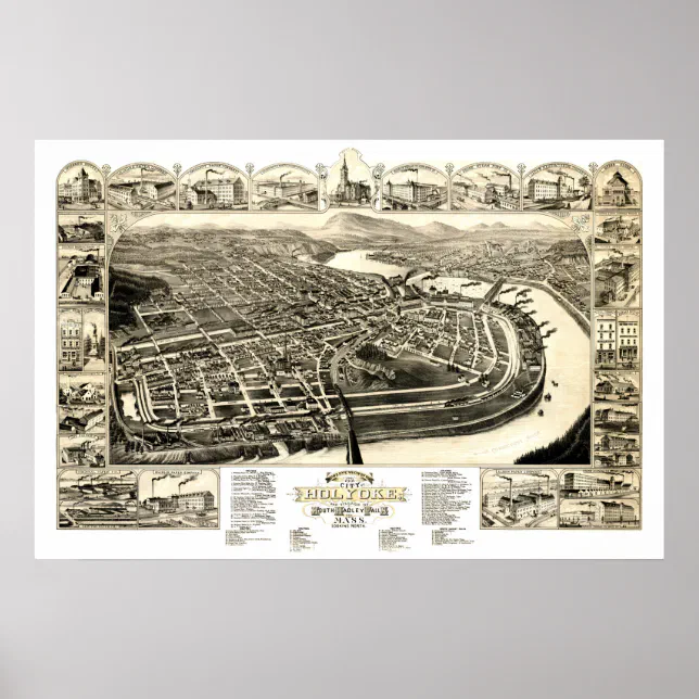 Map of Holyoke, Massachusetts in 1881 Poster | Zazzle