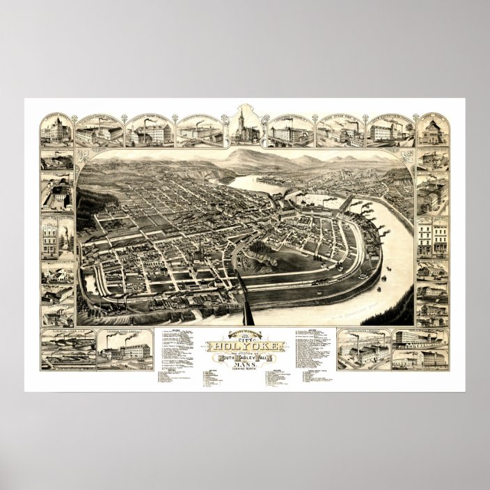 Map of Holyoke, Massachusetts in 1881 Poster | Zazzle.com