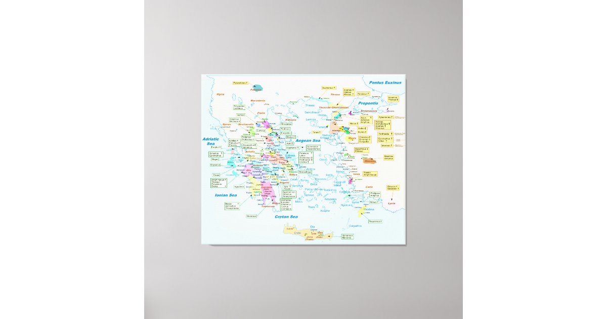 Map of Homeric Era Greece with English labels Canvas Print | Zazzle