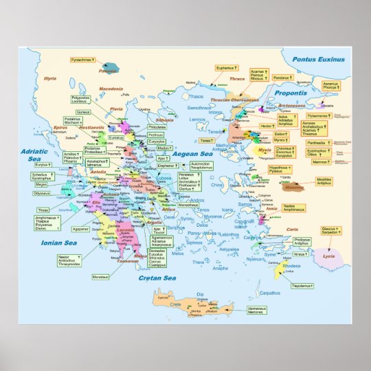 Map of Homeric Era Greece with English labels Poster | Zazzle.com
