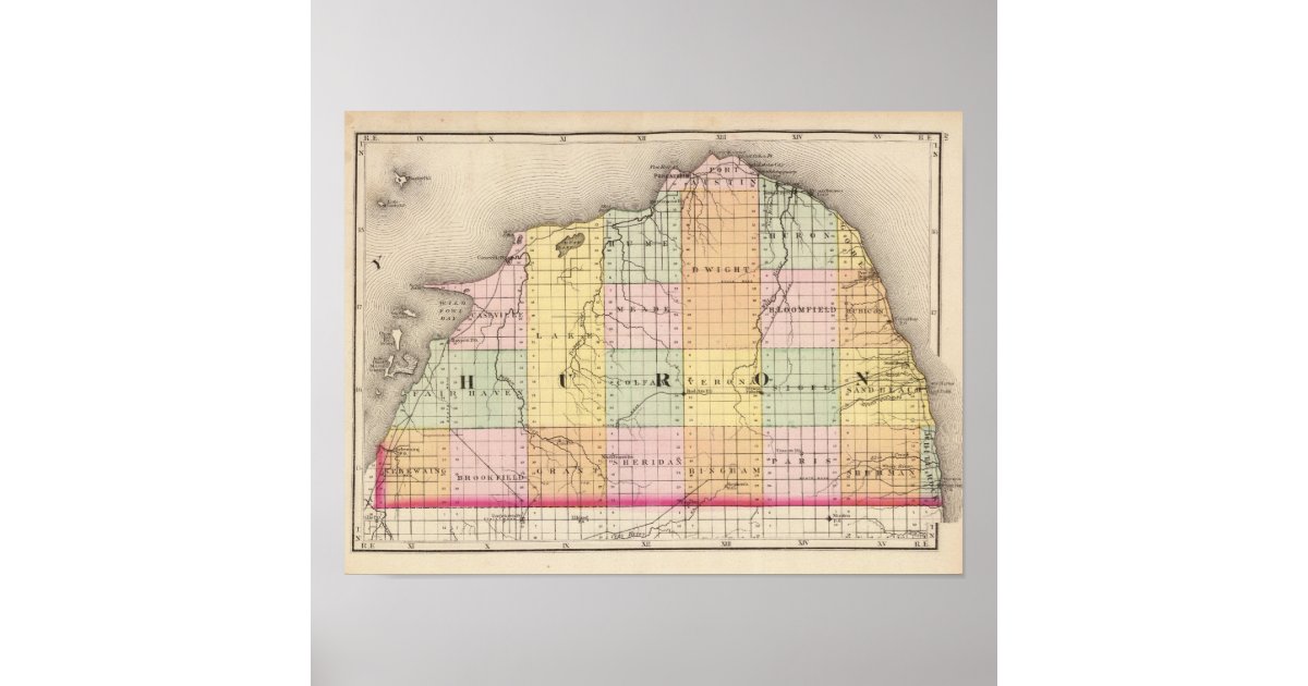 Map of Huron County, Michigan Poster | Zazzle
