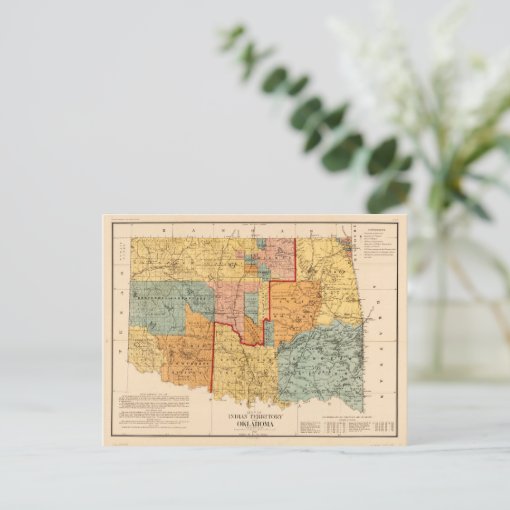 Map of Indian Territory and Oklahoma (1890) Postcard | Zazzle