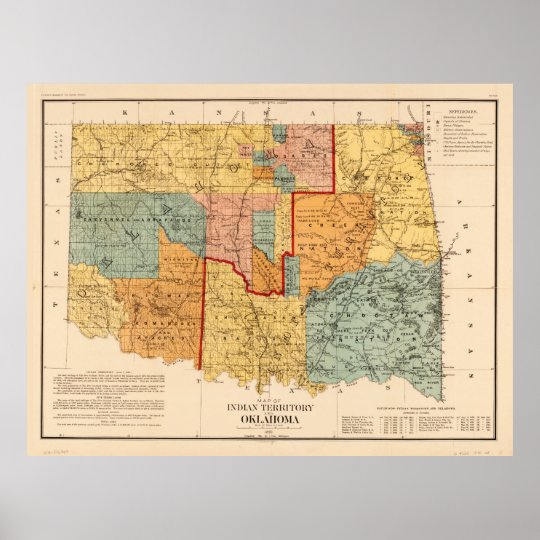 Map of Indian Territory and Oklahoma (1890) Poster | Zazzle.com