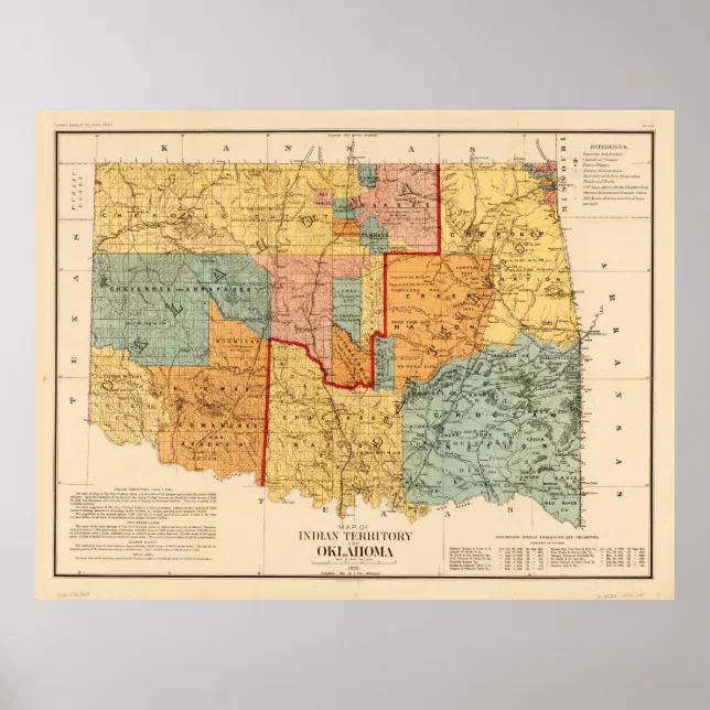Map of Indian Territory and Oklahoma (1890) Poster | Zazzle