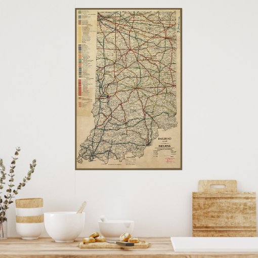 Map of Indiana's Railroad System, Circa 1897 Poster | Zazzle