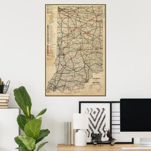 Map of Indiana's Railroad System, Circa 1897 Poster | Zazzle