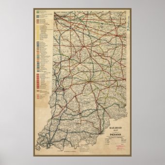 Map of Indiana's Railroad System, Circa 1897 Poster | Zazzle
