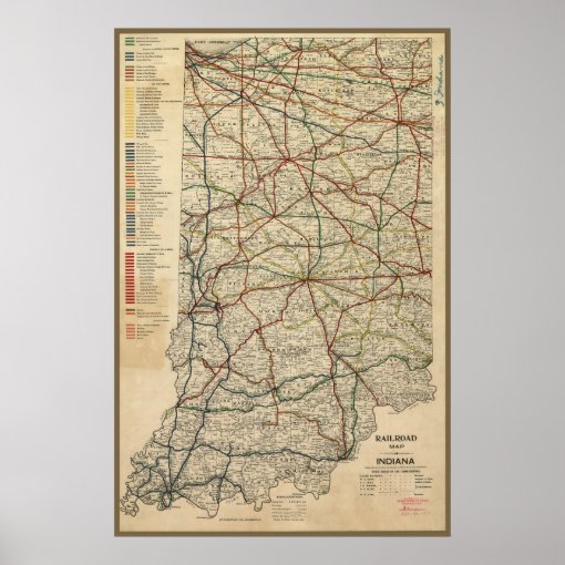 Map of Indiana's Railroad System, Circa 1897 Poster | Zazzle