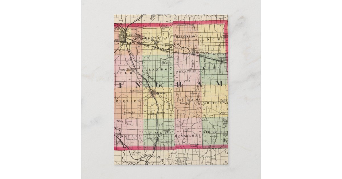 Map of Ingham County, Michigan Postcard | Zazzle