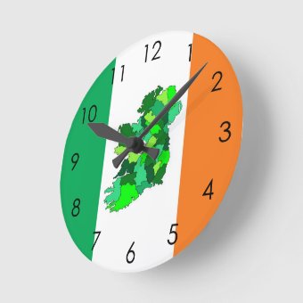 Map of Ireland and Irish Flag Round Clock | Zazzle