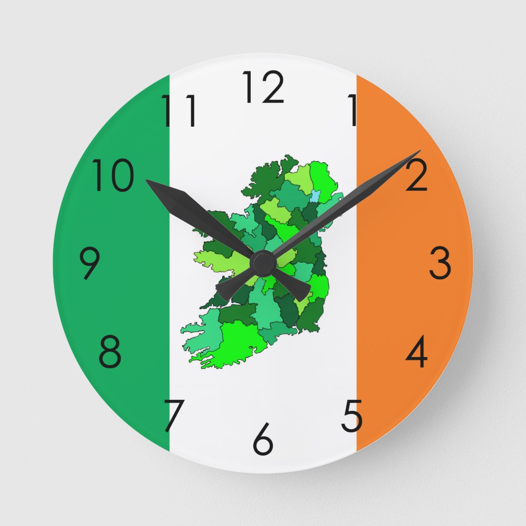 Map of Ireland and Irish Flag Round Clock | Zazzle