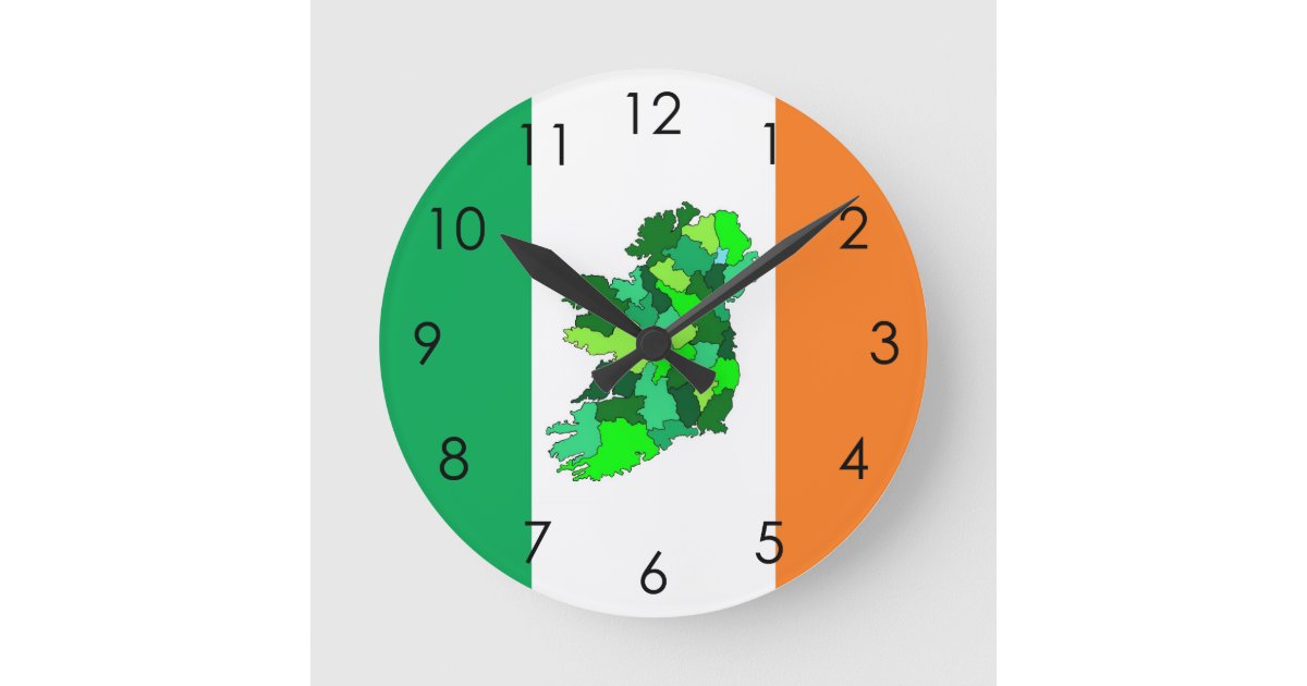 Map of Ireland and Irish Flag Round Clock | Zazzle