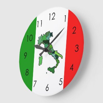 Map of Italy and Italian Flag Large Clock | Zazzle
