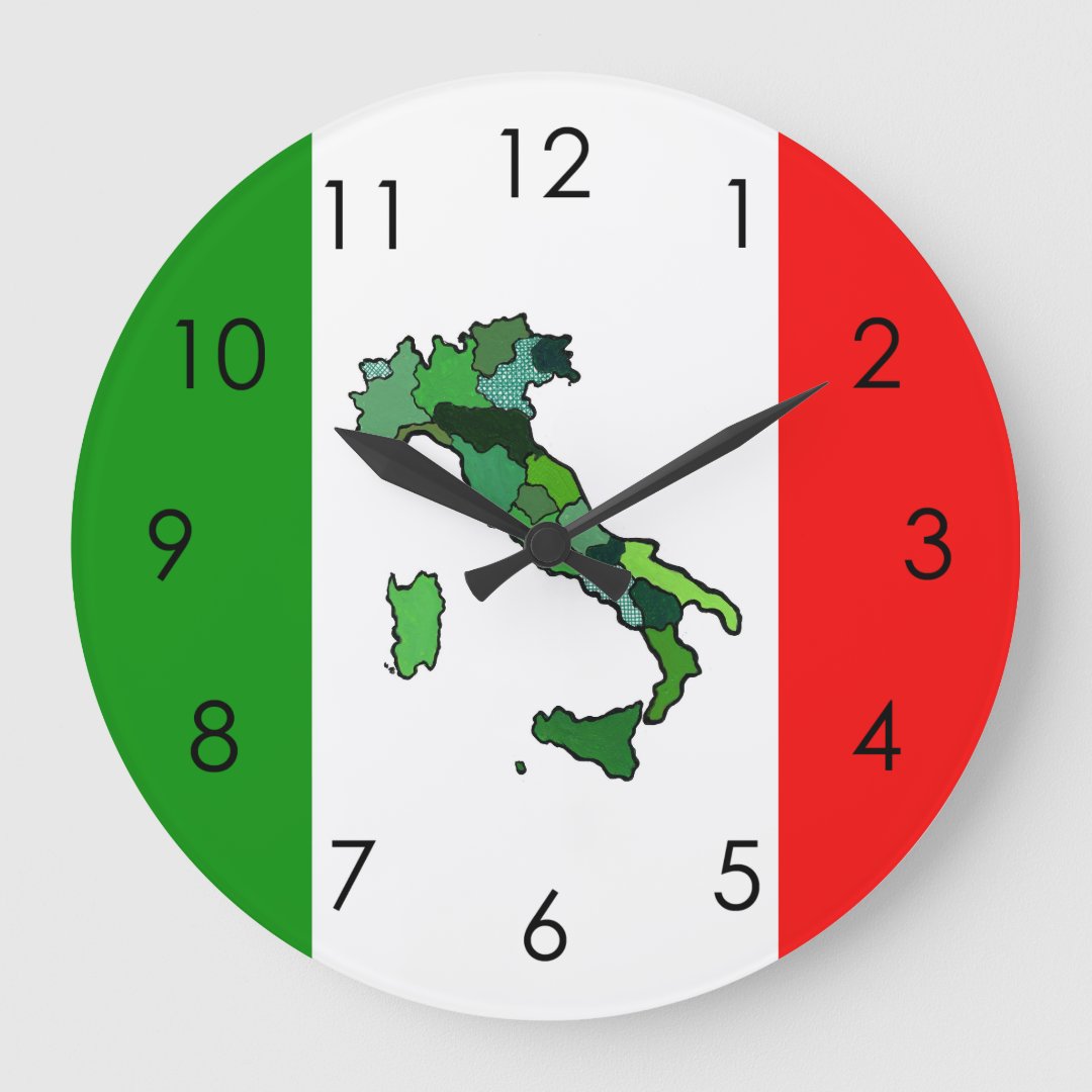 Map of Italy and Italian Flag Large Clock | Zazzle