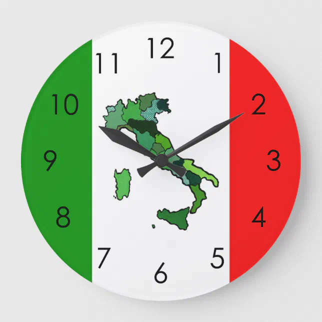 Map of Italy and Italian Flag Large Clock | Zazzle